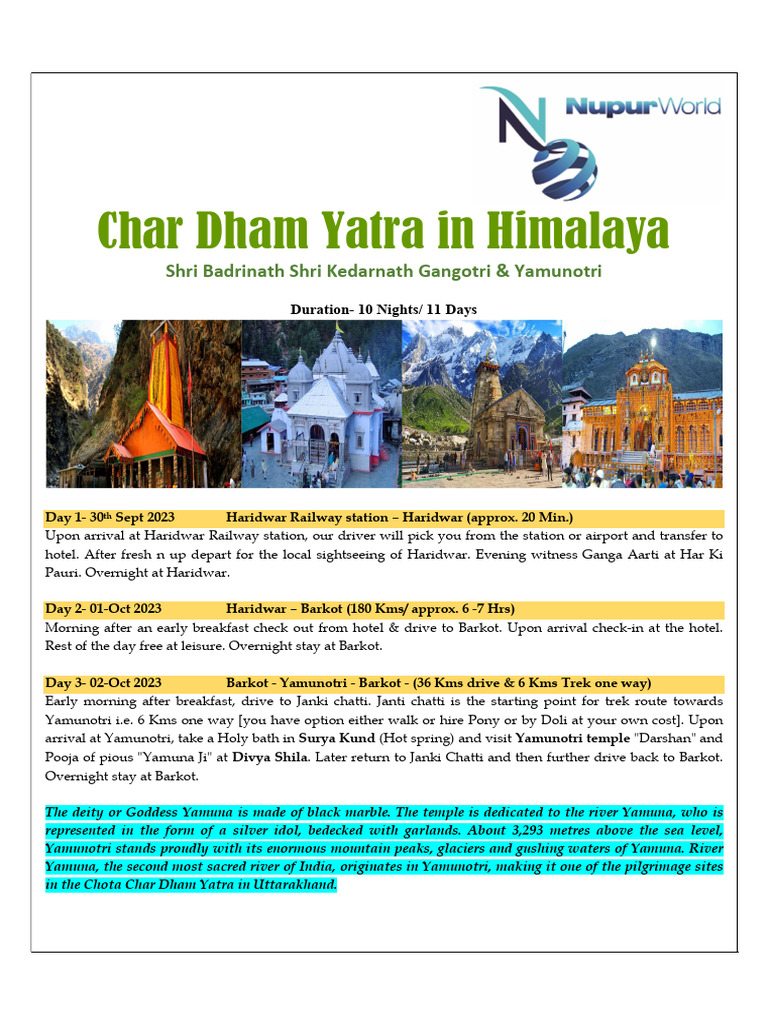 Char Dham Yatra Itinerary Overview | PDF | Hindu Worship | Indian Religions