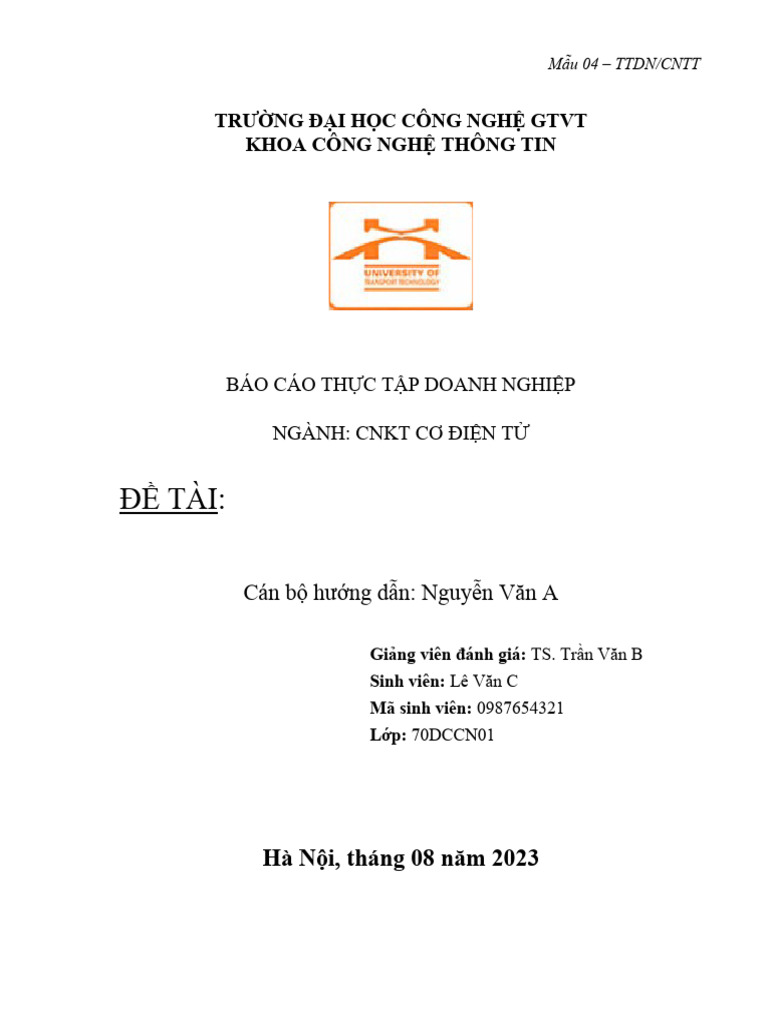 6.mau Bao Cao Thuc Tap | PDF