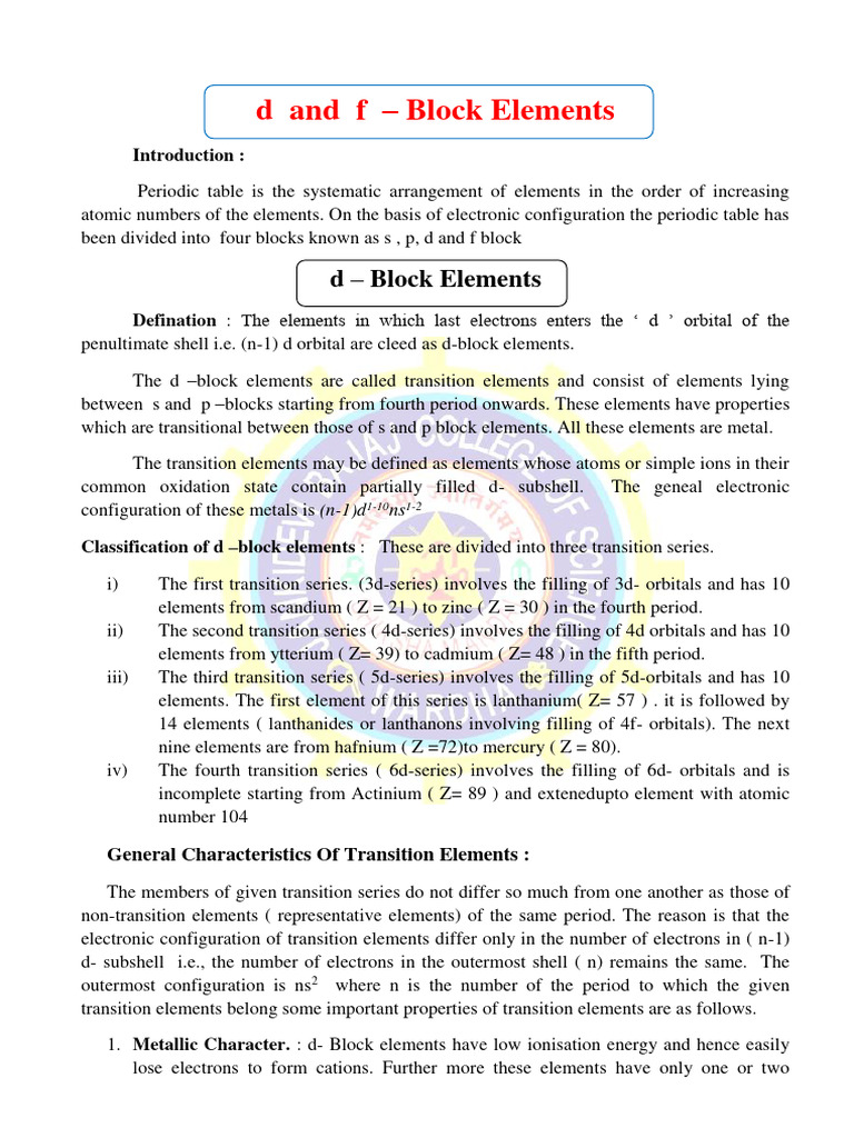 CBSE Class 12 Chemistry Chap 8 - The D - and F - Block Elements ...
