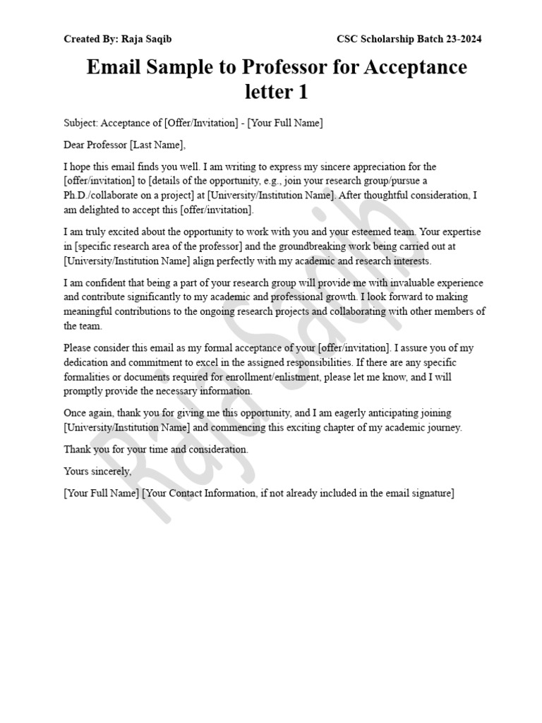 10 Email Sample To Professor For Acceptance Letter 1 | PDF | Doctor Of ...