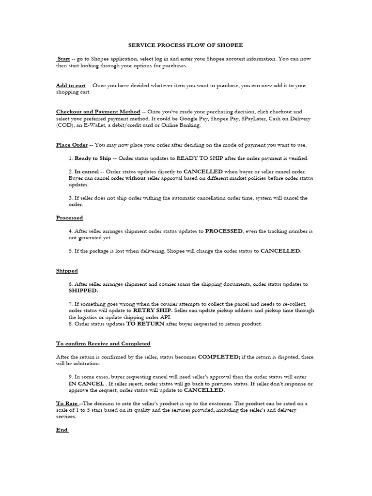Service Process Flow of Shopee | PDF | Sales | Point Of Sale
