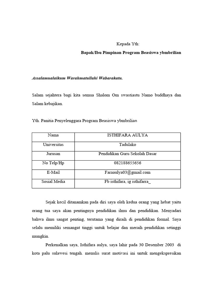 Isthifara Aulya Beasiswa | PDF