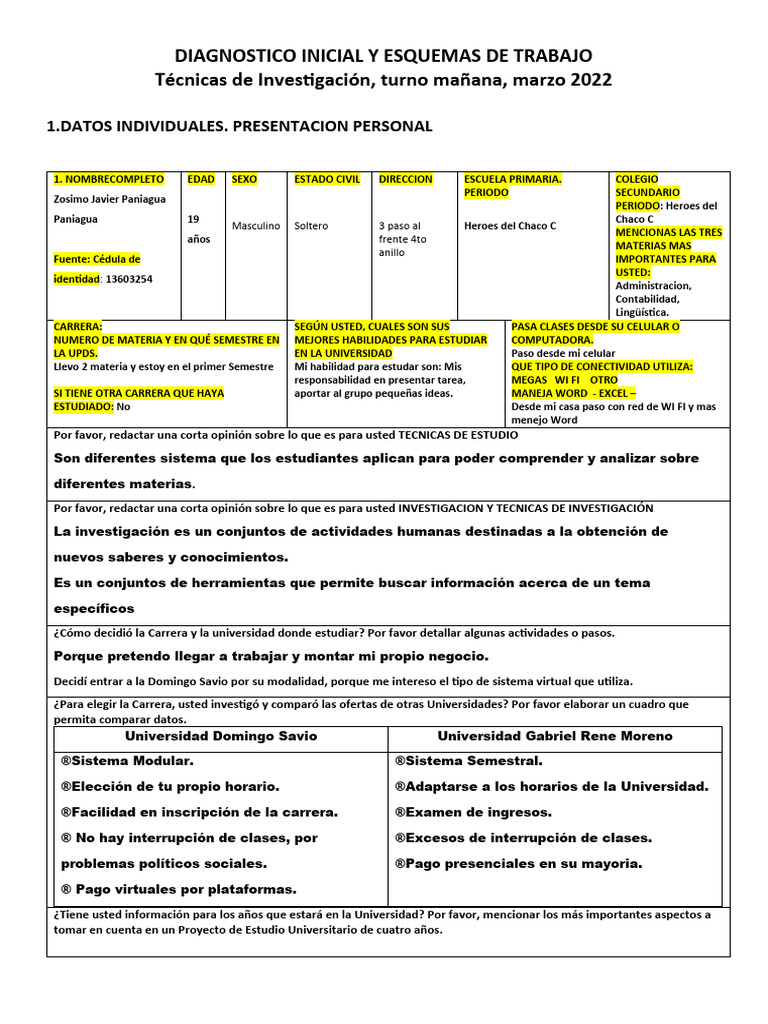 1.1. Esquema Tarea Individual 1 Diagnostico Inicial | PDF