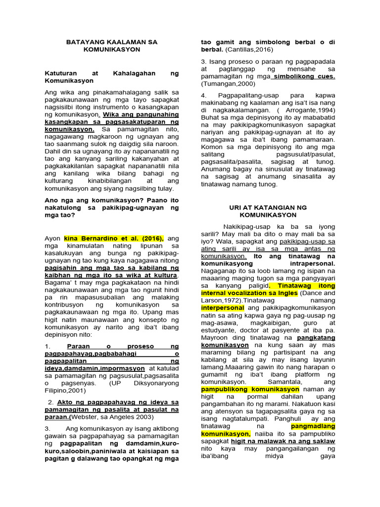 Batayang Kaalaman Sa Komunikasyon | PDF