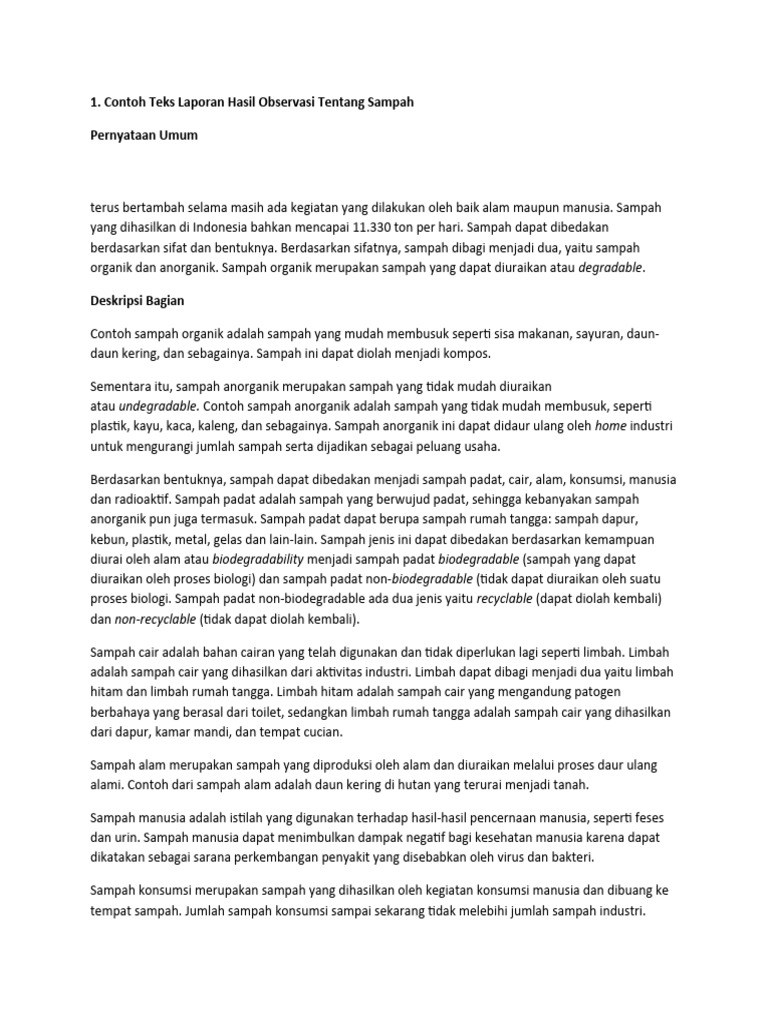 Contoh Laporan Hasil Observasi | PDF