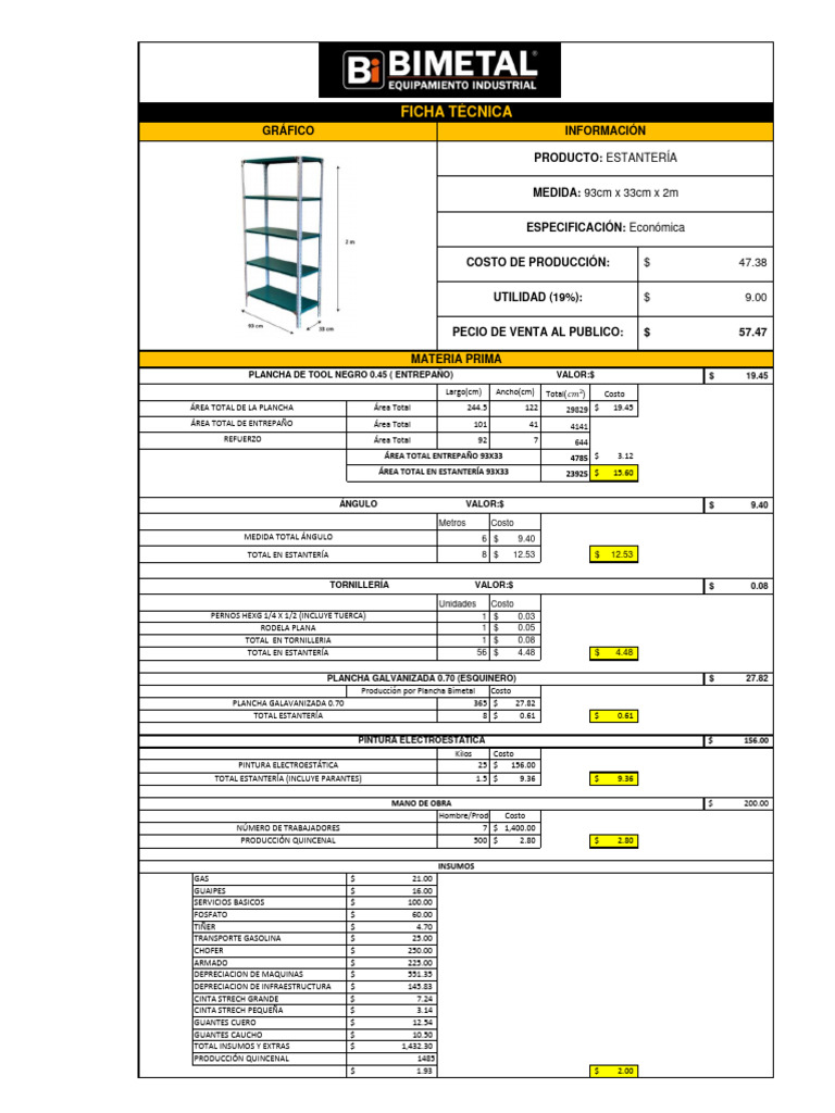 Ficha Técnica Estantería Económica 93X33 | PDF