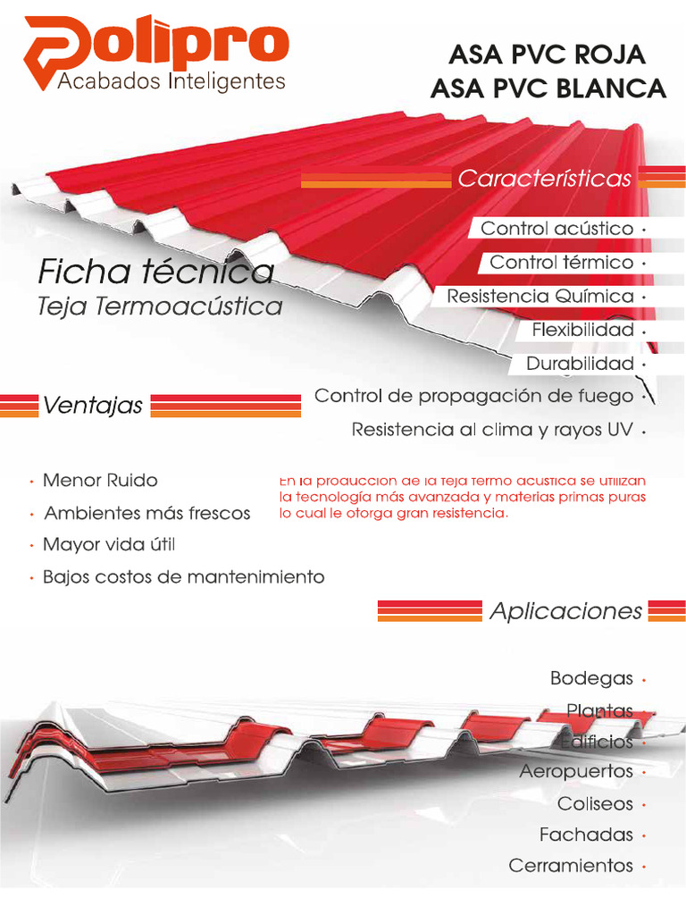 Ficha Técnica Teja Termoacustica Polipro Roja | PDF
