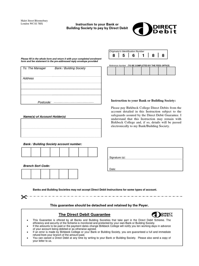 Direct Debit Form | PDF | Debit Card | Business