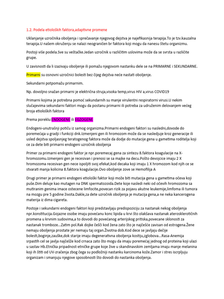 1.2. Podela Etioloških Faktora, Adaptivne Promene | PDF