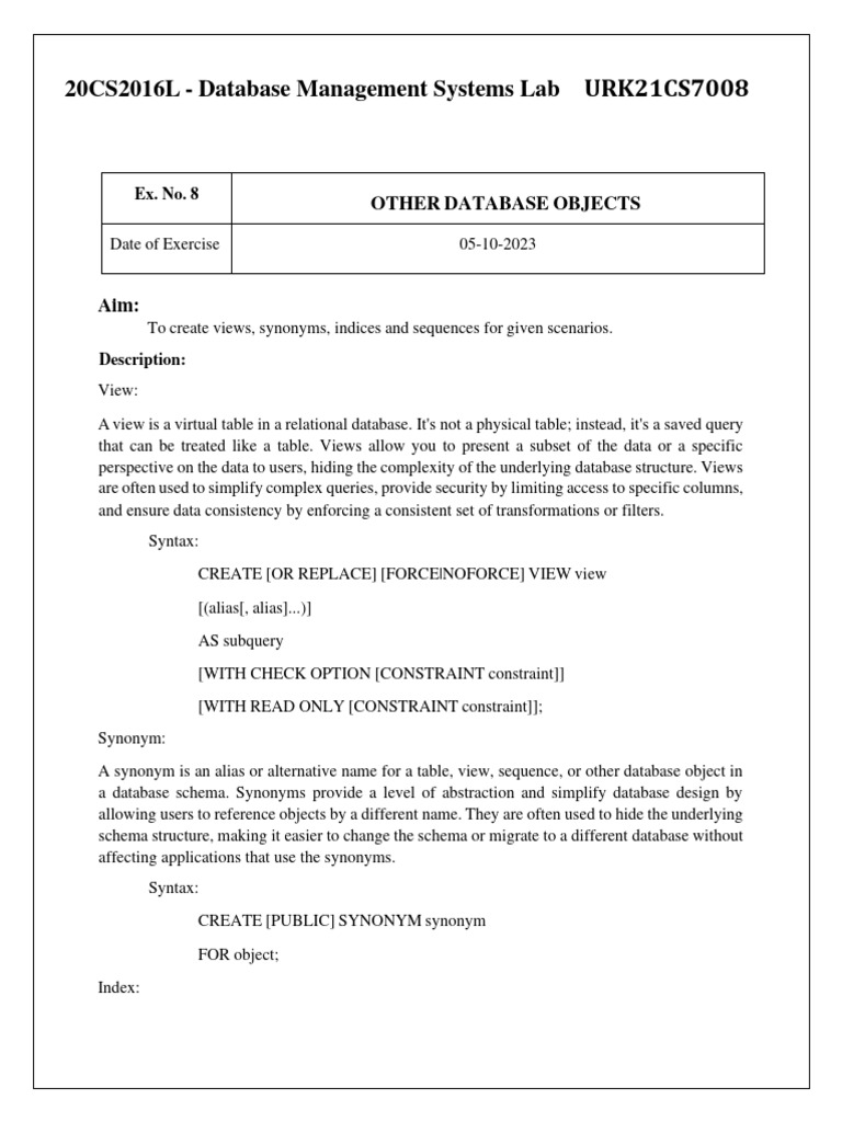 Exp 8 | PDF | Database Index | Databases