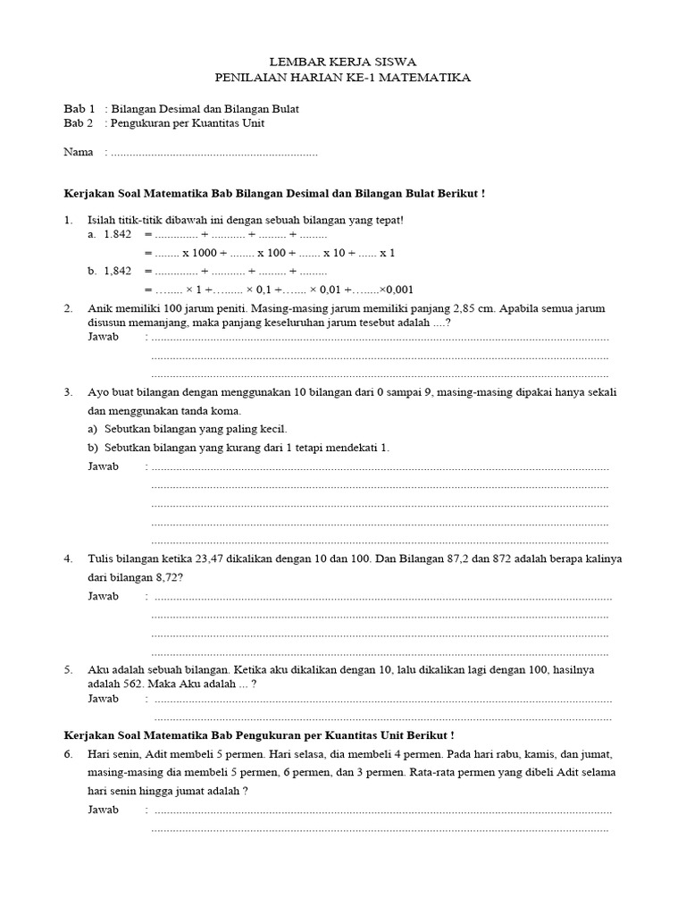 Lembar Kerja Siswa Matematika Pdf