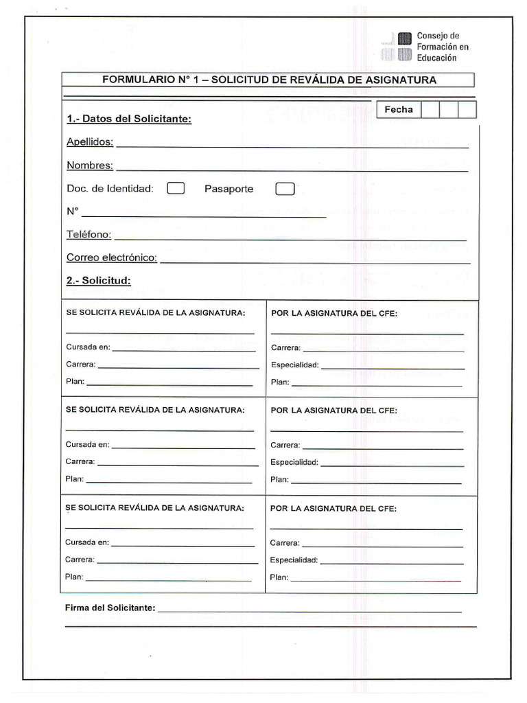 Formulario - SOLICITUD DE REVALIDAS | PDF