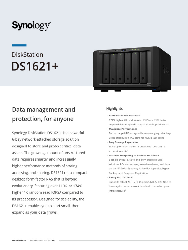 Synology DS1621 Plus Data Sheet Enu | PDF | Virtualization | Backup