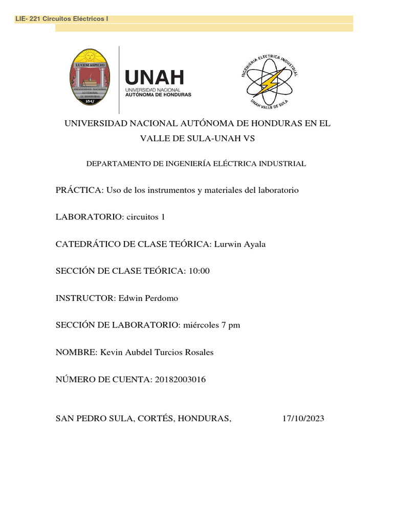 Práctica de Circuitos Eléctricos I | PDF | Corriente eléctrica ...