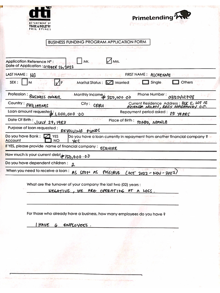 Prime Lending Loan Application Form | PDF