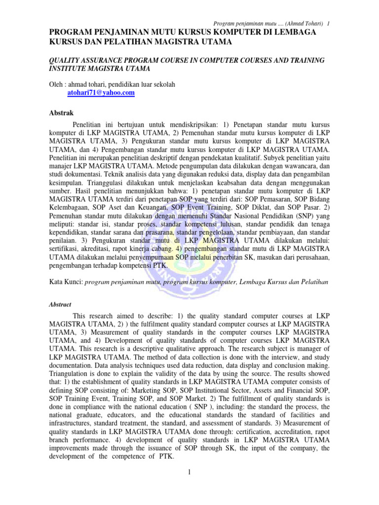 1802-3522-1-Standar Mutu | PDF | Karier & Perkembangan | Komputer