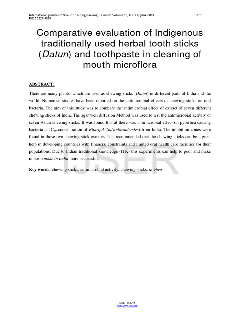 Comparative Evaluation of Indigenous Traditionally Used Herbal Tooth ...