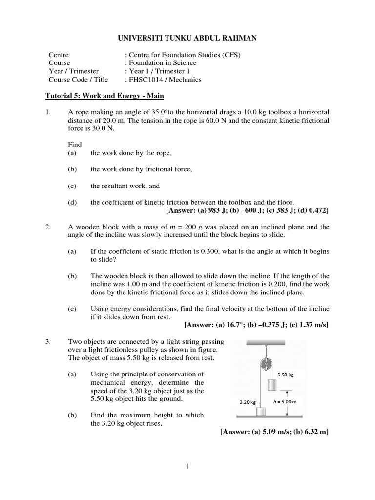 Tutorial 5 | PDF | Kinetic Energy | Friction