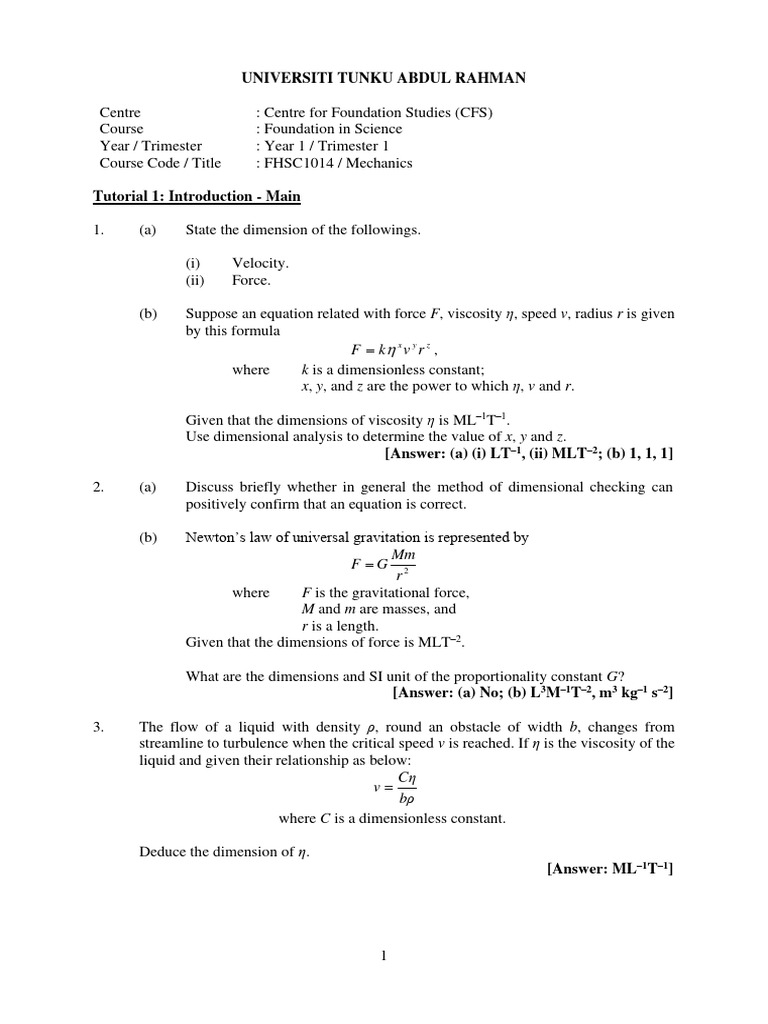 Tutorial 1 | PDF | Physical Quantities | Mechanics Tutorial 1 | PDF | Physical Quantities | Mechanics