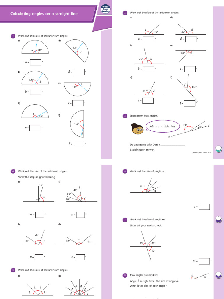 Year 6 Angles Calculation Worksheet | PDF | Elementary Geometry ...