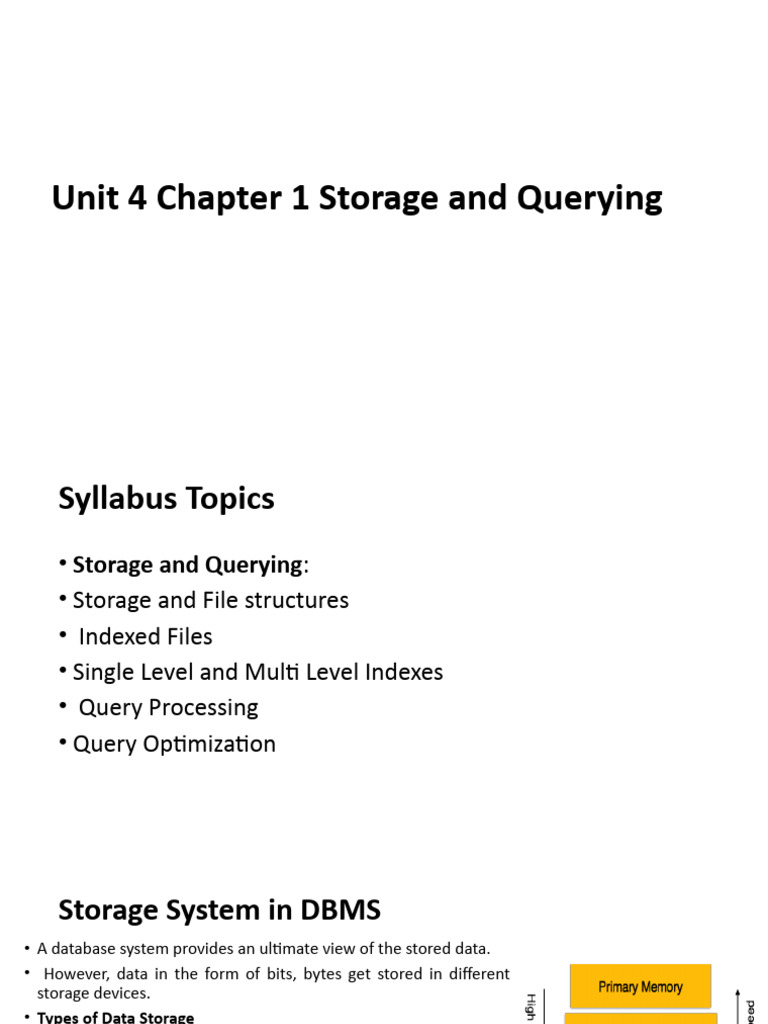 Unit 4 Chapter 1 Storage and Querying | PDF | Database Index | Computer Data Storage