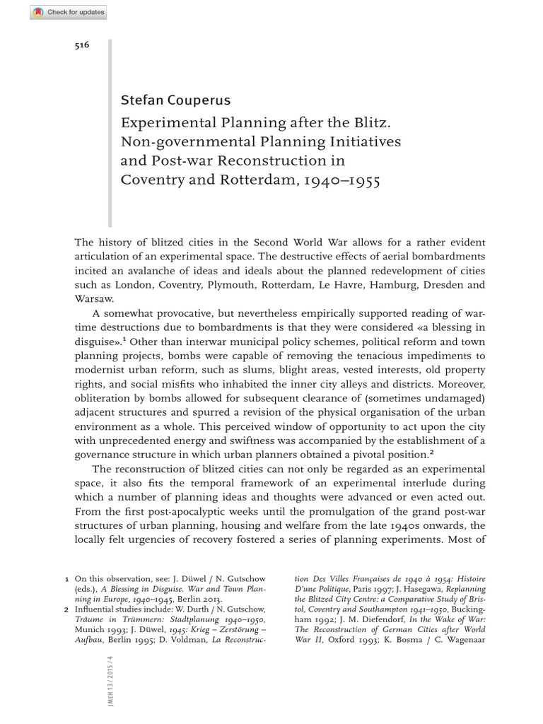 Couperus 2015 Experimental Planning After The Blitz Non Governmental Planning Initiativesand ...