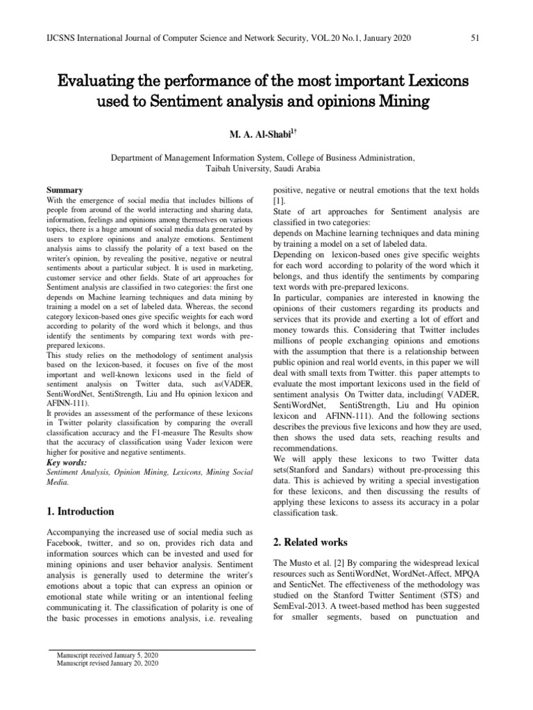 SENTIMENT Assessing The Most Important Lexicons | PDF | Computing ...