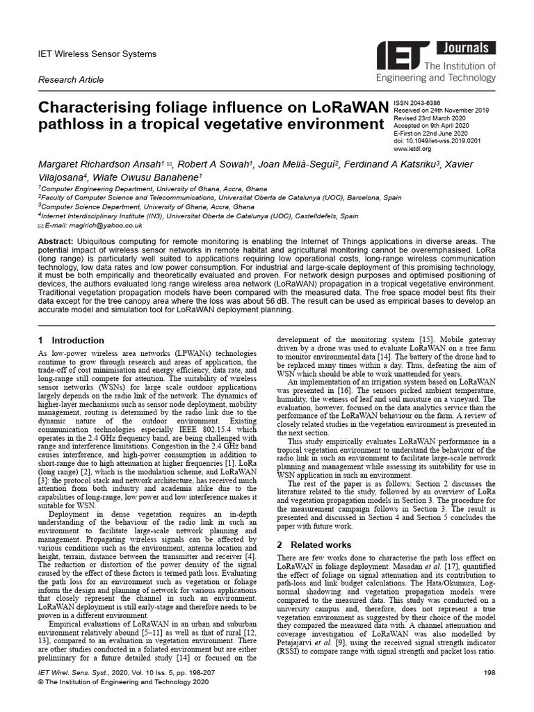 Foliage Influence in LORA | PDF | Wireless Sensor Network | Computer Network