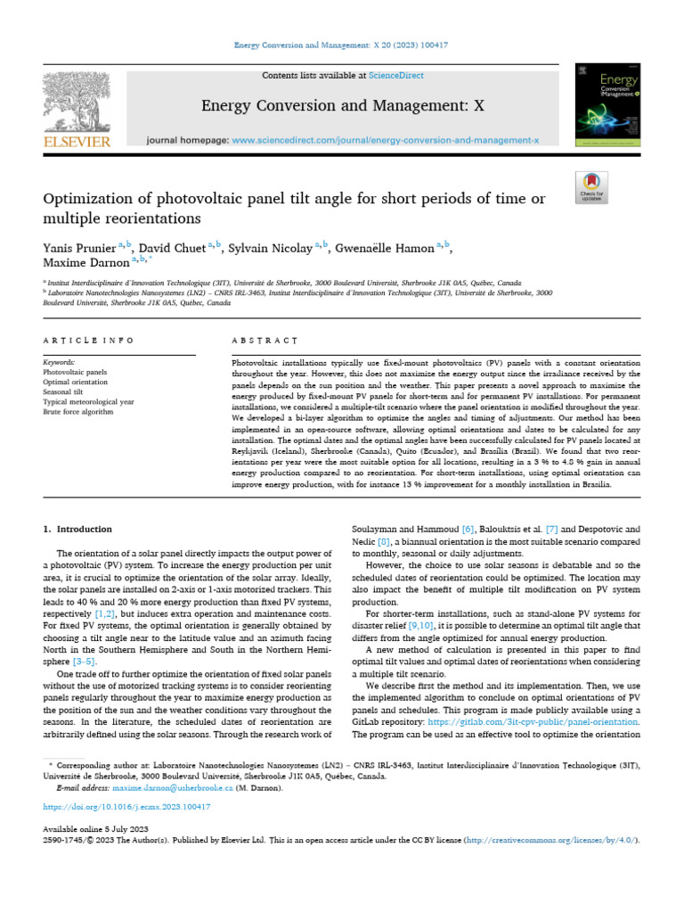 Optimization of PV Panel Tilt Angle For Short Periods of Time | PDF | Photovoltaic System ...