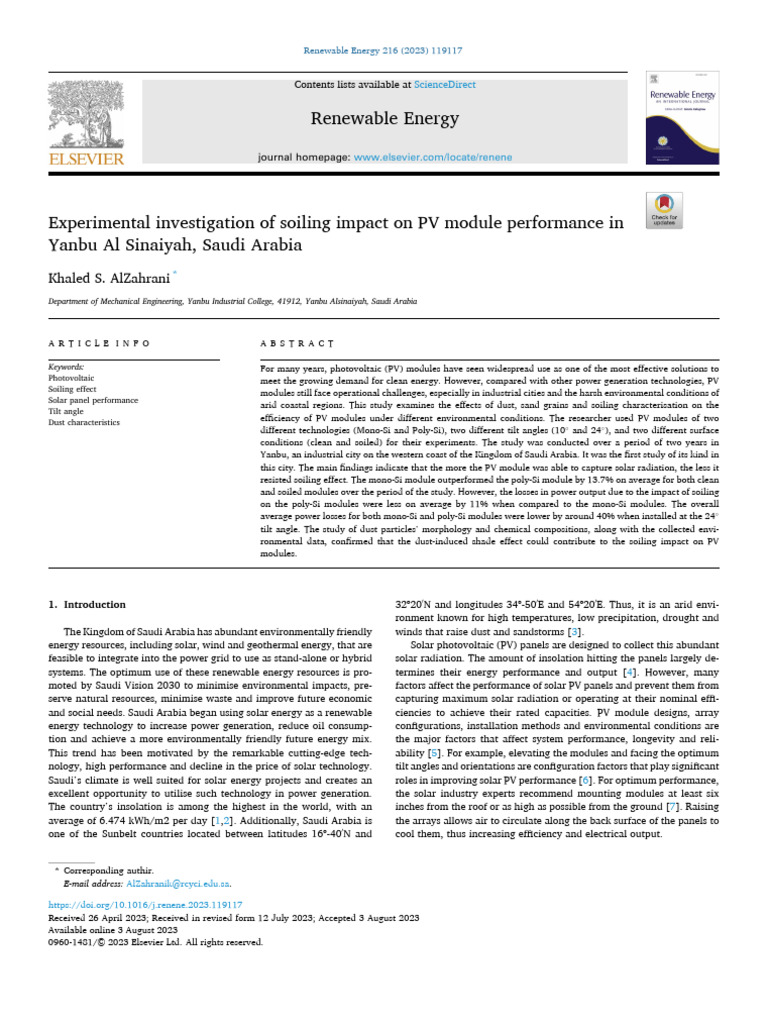 Experimental Investigation of Soiling Impact On PV Module Performance | PDF | Solar Panel ...
