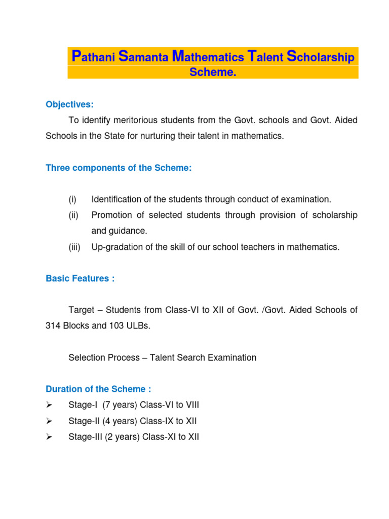 Pathani Samanta Math Scholarship Scheme | PDF