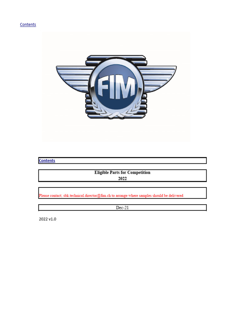 2022 FIM Eligible Parts For Competition List 2022 v1.0 | PDF ...