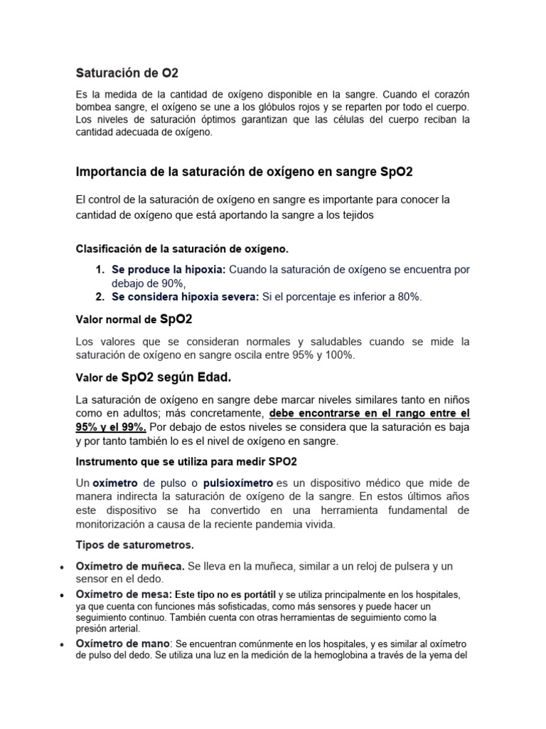 Saturación de O2 | PDF | Medicina | Fisiología