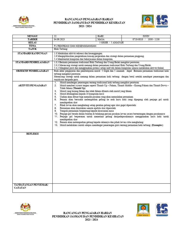 Rancangan Pengajaran Harian 22 | PDF