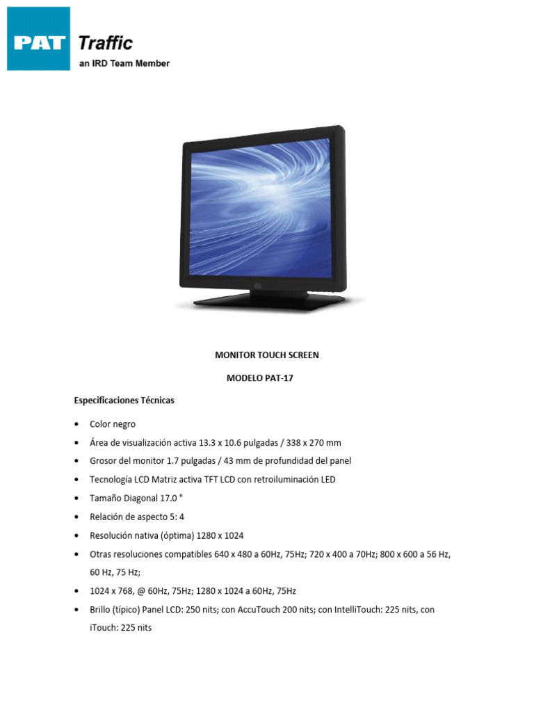 Monitor Touch Screen PAT-17 Especificaciones | PDF
