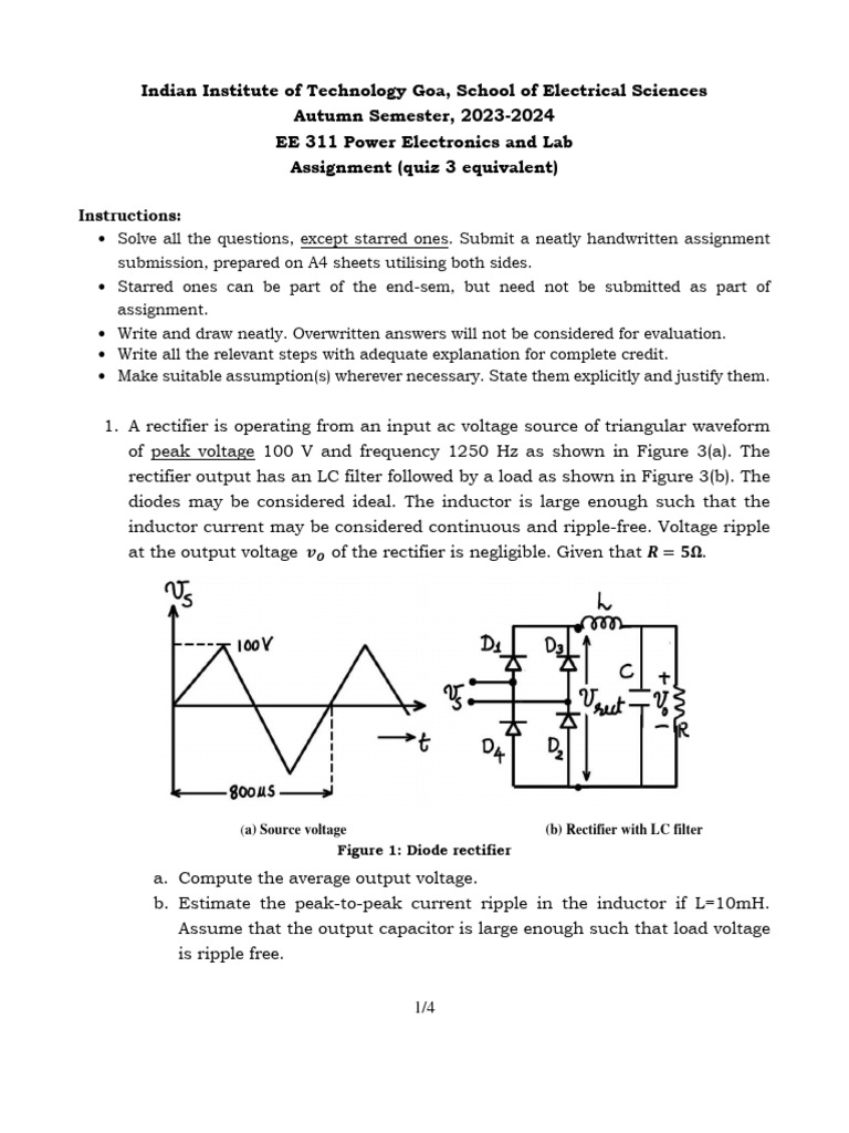 EE 311 Assignment Problem Set 2023 | PDF | Power Inverter | Rectifier