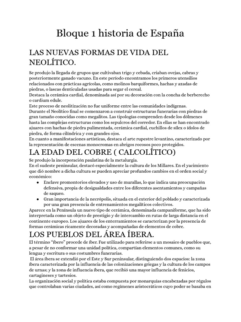 Bloque 1 Historia de EspaÃ A | PDF | Imperio español | Al Andalus