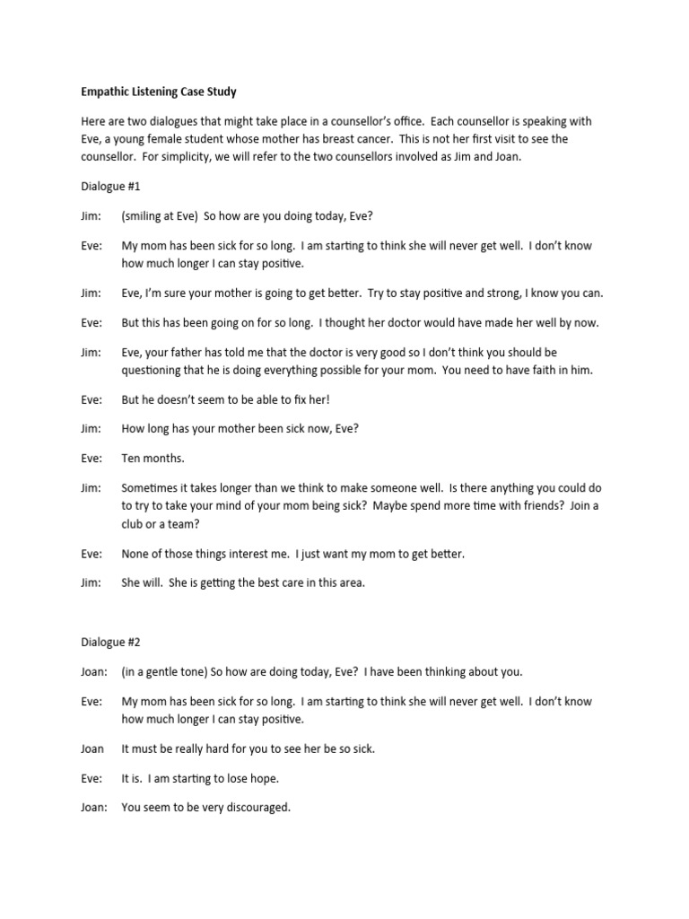 Empathic Listening Case Study | PDF Empathic Listening Case Study | PDF