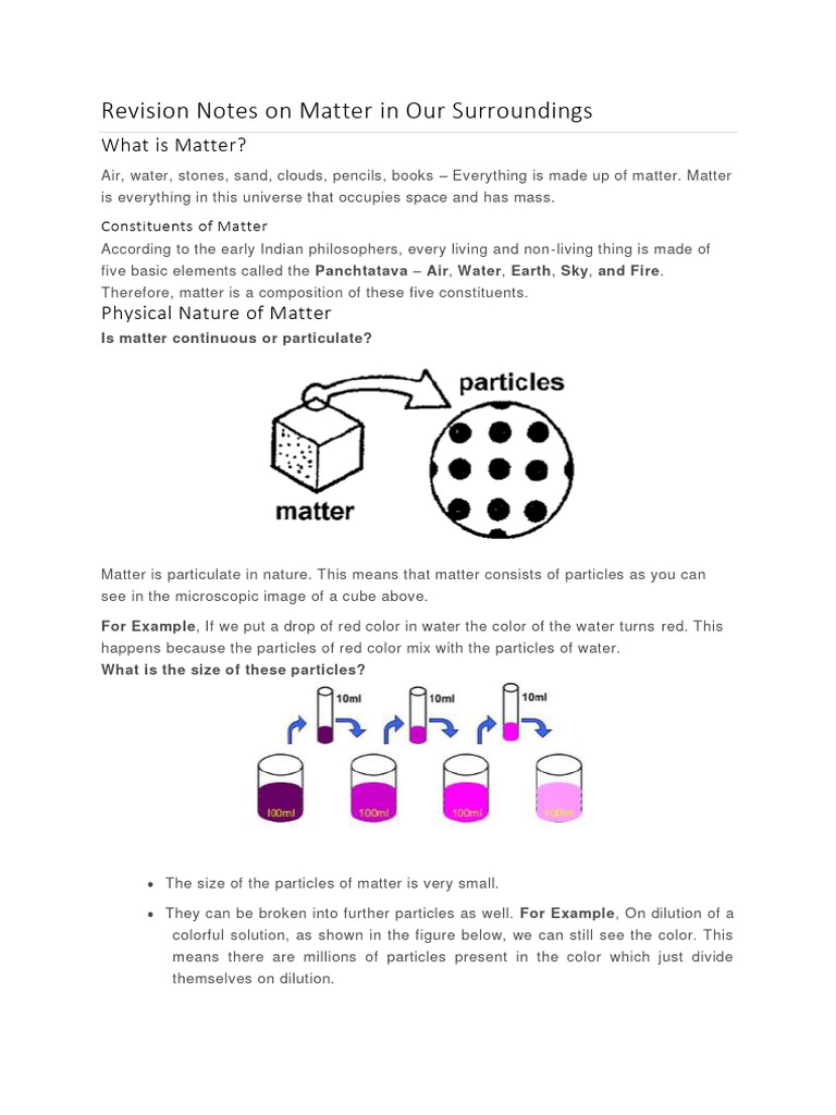 Revision Notes On Matter in Our Surroundings | PDF | Matter | Gases