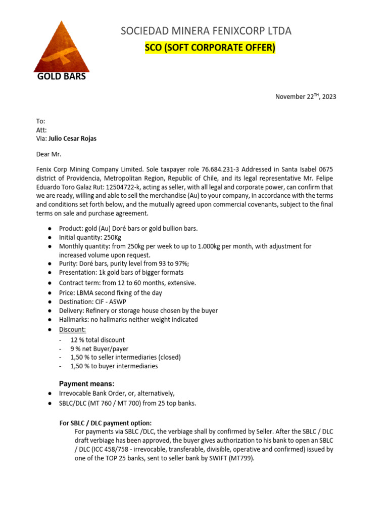 SCO Dore Rojas Felixcorp | PDF | Letter Of Credit | Trade
