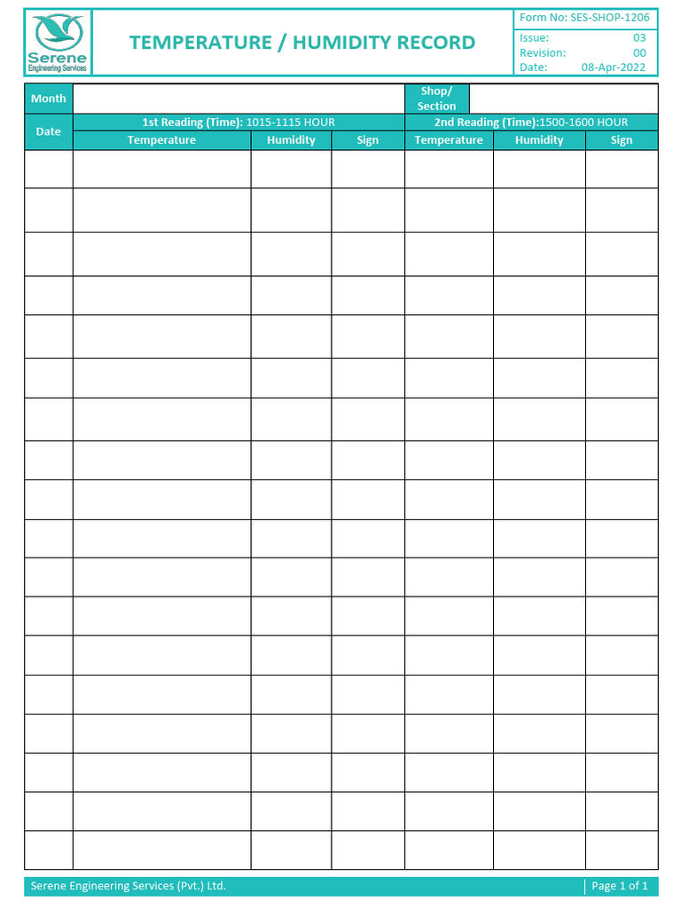 1206 Ses Shop Temperature Humidity Record | PDF