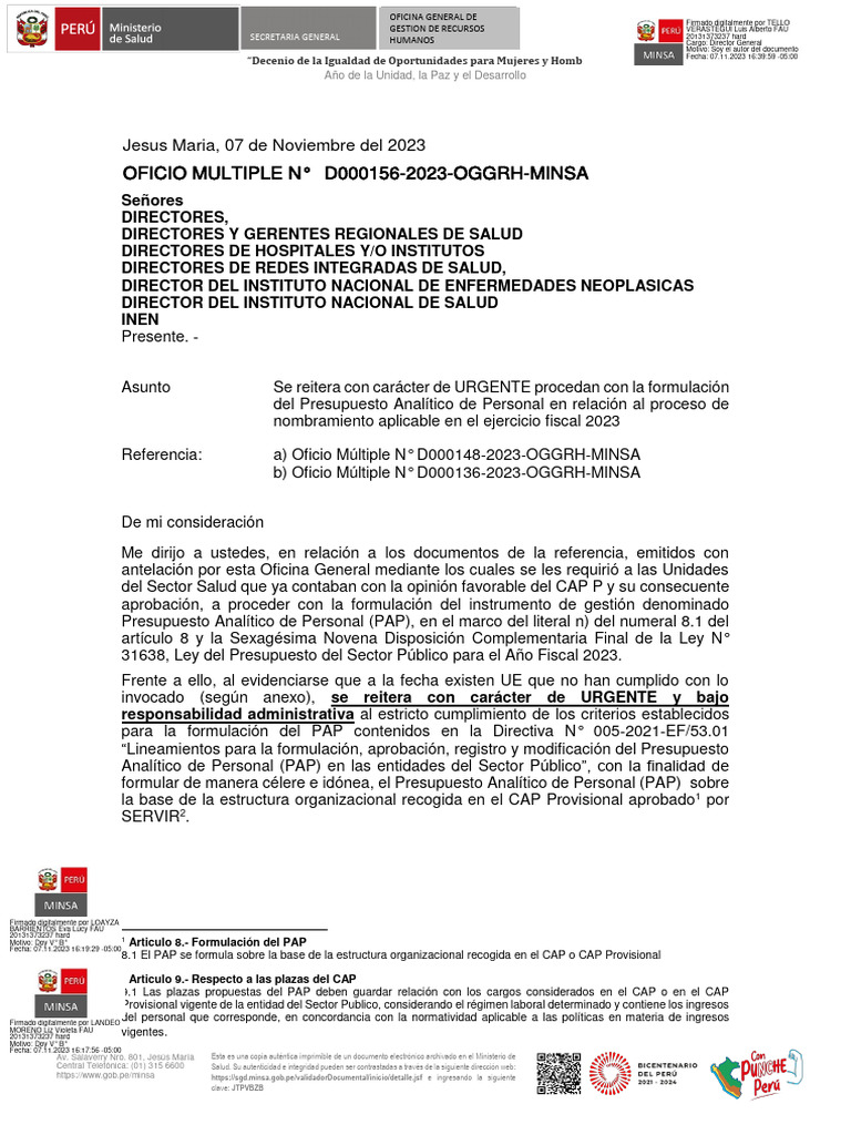 Oficio Multiple 000156 2023 Oggrh | PDF | Presupuesto