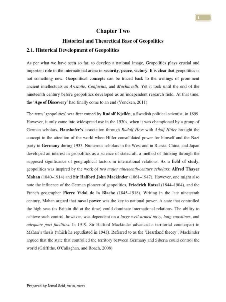 Chapter Two Geopolitics-Historical and Theoretical Base of Geopolitics ...