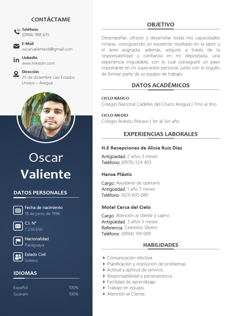 Currículum Vitae de Oscar Valiente | PDF