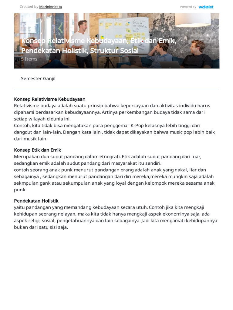 Konsep Relativisme Kebudayaan, Etik Dan Emik, Pendekatan Holistik, Struktur Sosial | PDF