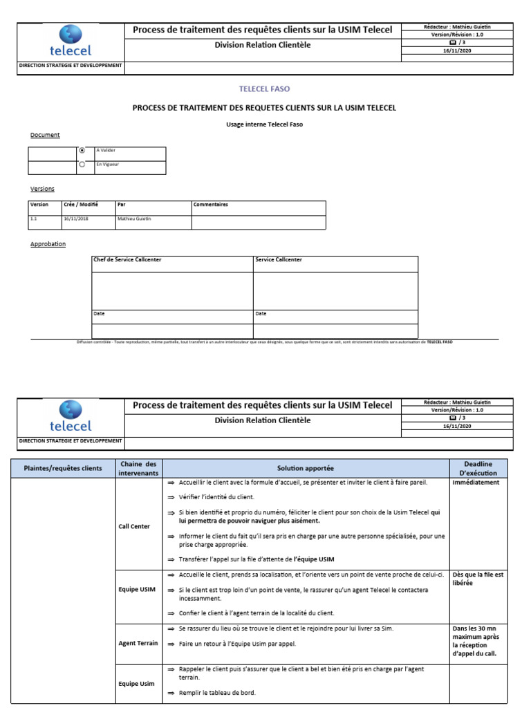 Traitement des requêtes USIM Telecel | PDF