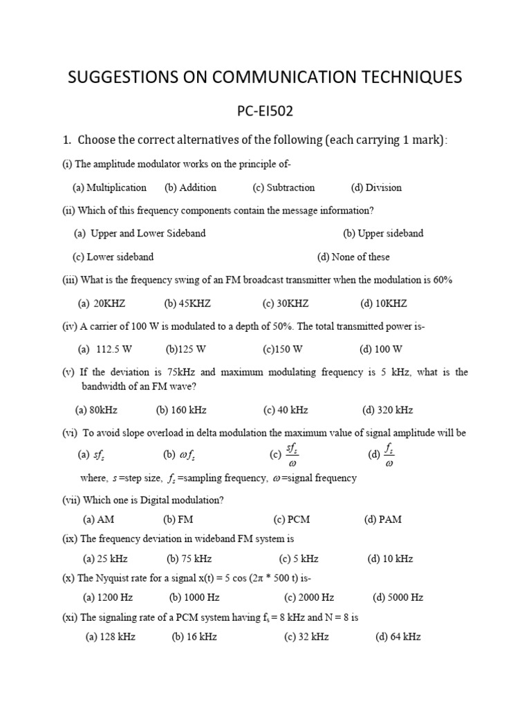 Communication Techniques - Pc-Ei502 | PDF | Frequency Modulation | Modulation