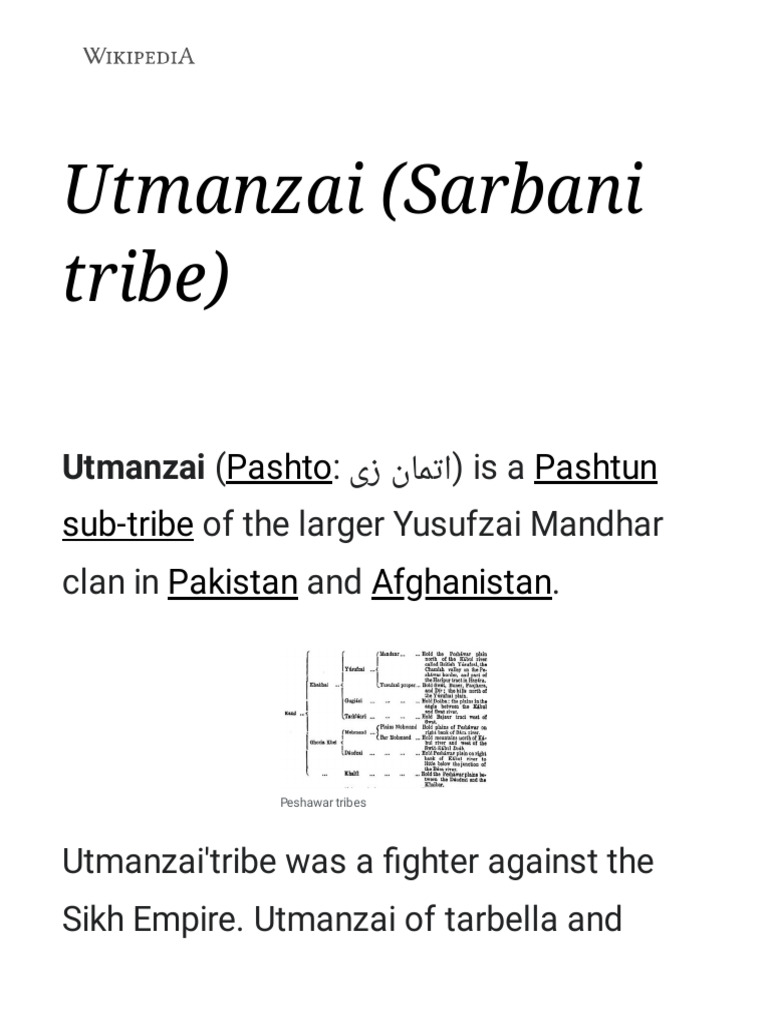 Utmanzai (Sarbani Tribe) - Wikipedia | PDF | Pakistan | South Asia
