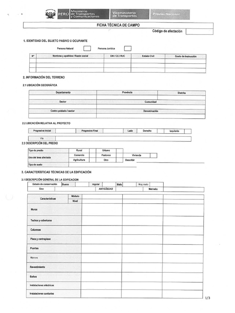 Ficha Tecnica de Campo | PDF