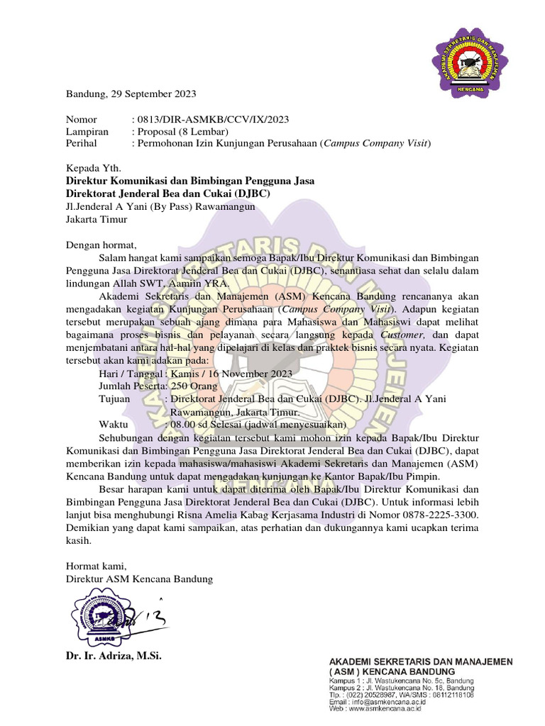 Surat Campus Company Visit (CCV) Direktorat Jenderal Bea Dan Cukai ...